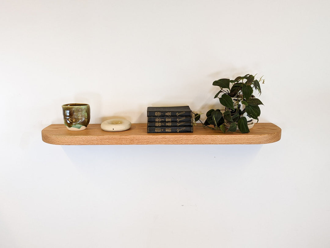 Long floating shelves with rounded corners in oak – NookWoodworking